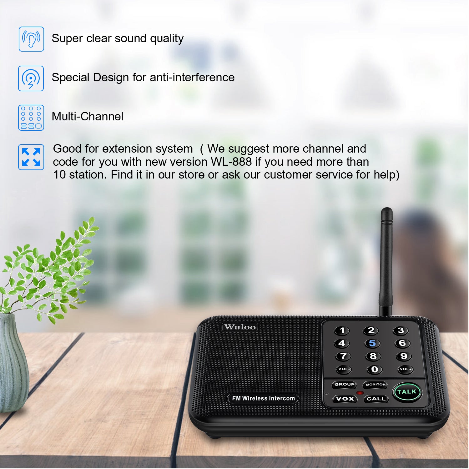 Wuloo Wireless Intercoms System for Home Office WL666 ( 1 pack, Black ...